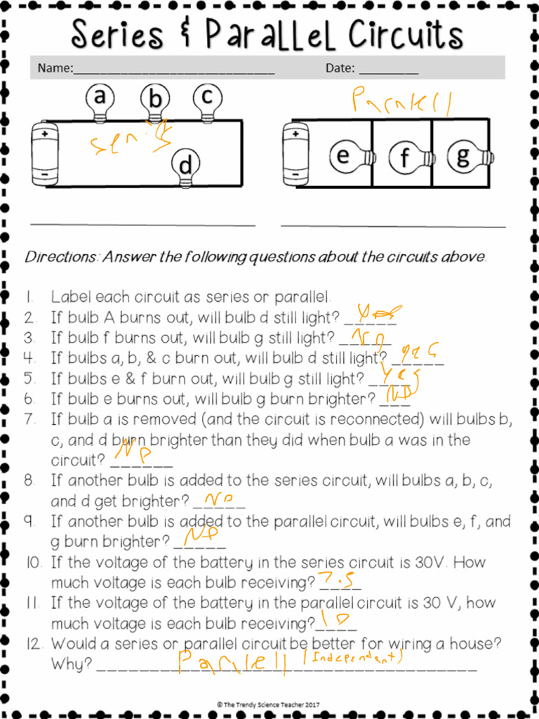 Series and Parallel Circuits Worksheet | PDF