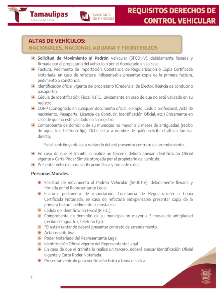 Httpfinanzas - Tamaulipas.gob - Mxuploadsrequisitos Vehicular ...