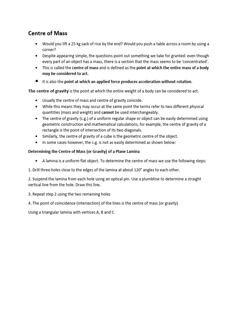 Centre of Mass | PDF | Center Of Mass | Mass