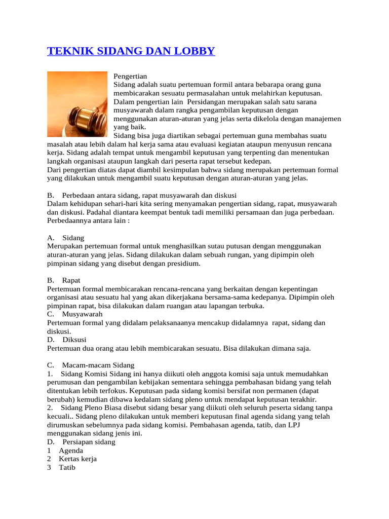 Teknik Sidang Dan Lobby | PDF | Karier & Perkembangan | Pengembangan Diri