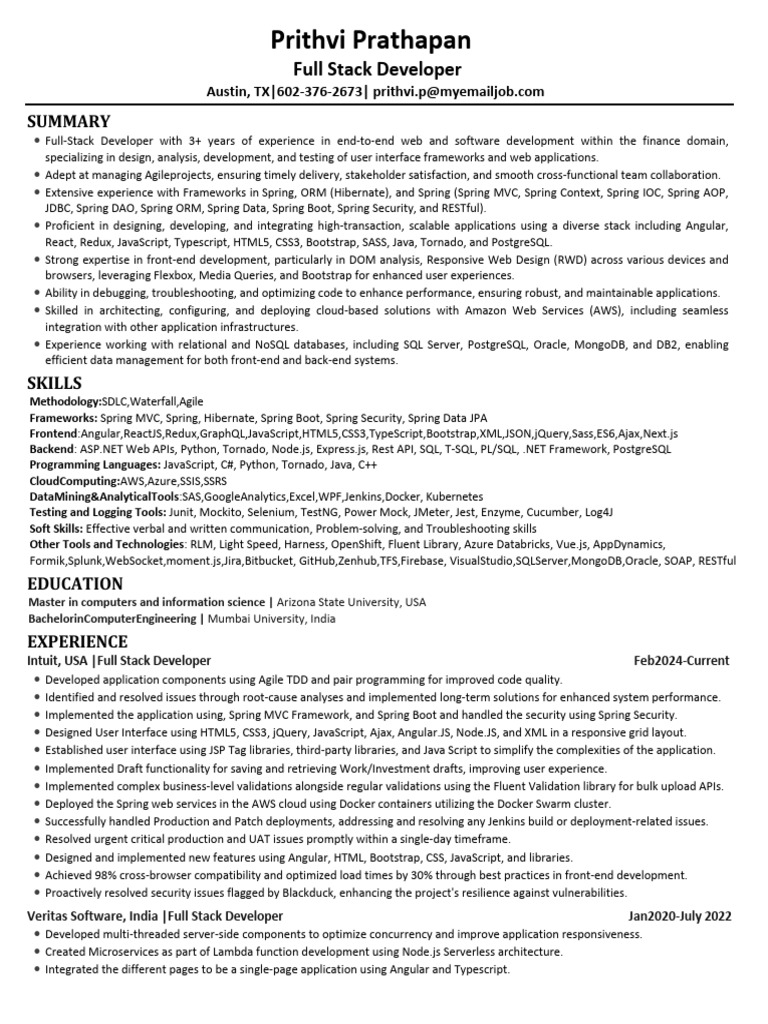 Prithvi Prathapan Resume | PDF | Spring Framework | Java Script