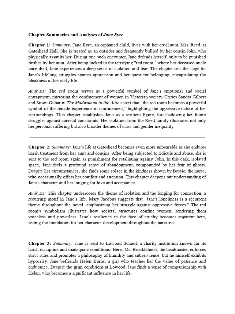 Chapter Summaries of Jane Eyre | PDF | Jane Eyre | Love