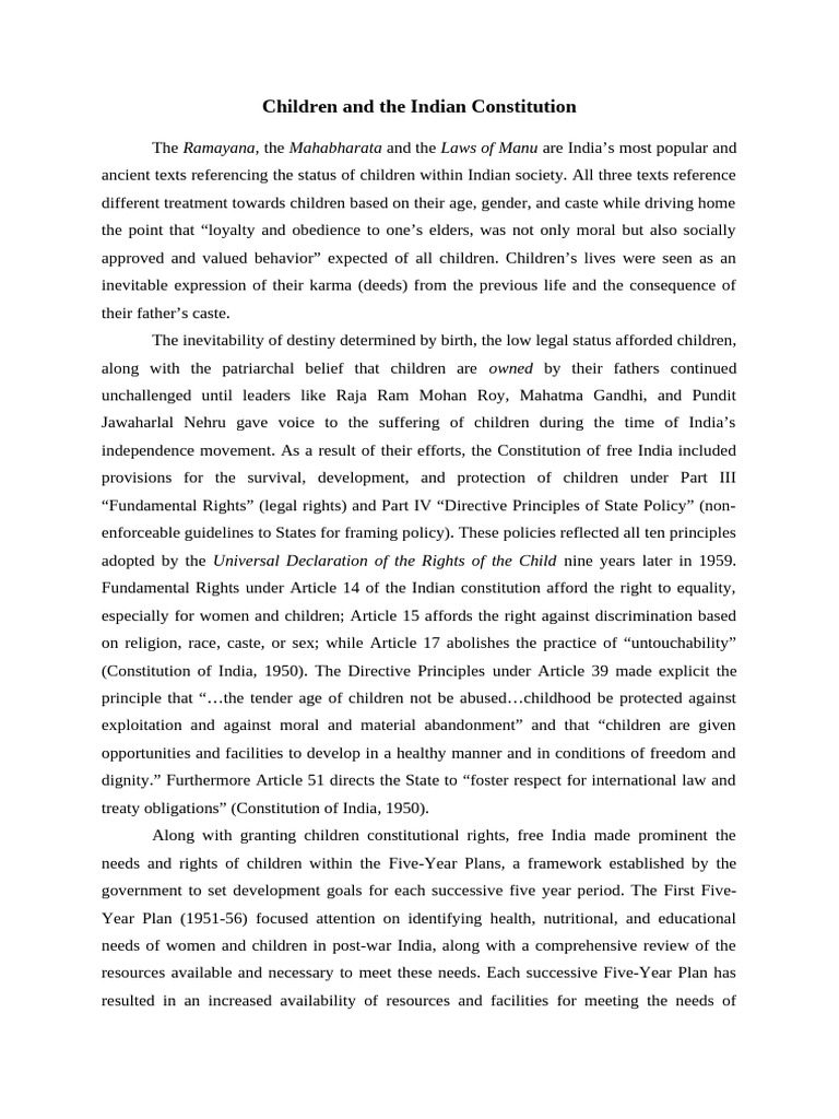 U-1 A-Children and Indian Constitution | PDF | Minor (Law) | Children's ...