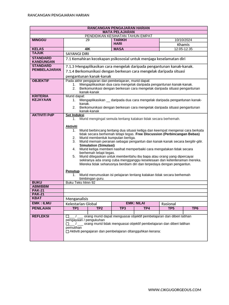 PK 4 W29 2021 Cikgu Hanna 0165123372 | PDF