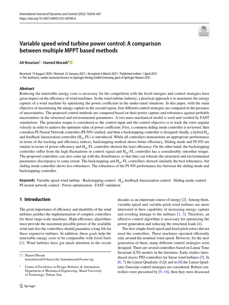 Variable Speed Wind Turbine Power Control: A Comparison Between ...