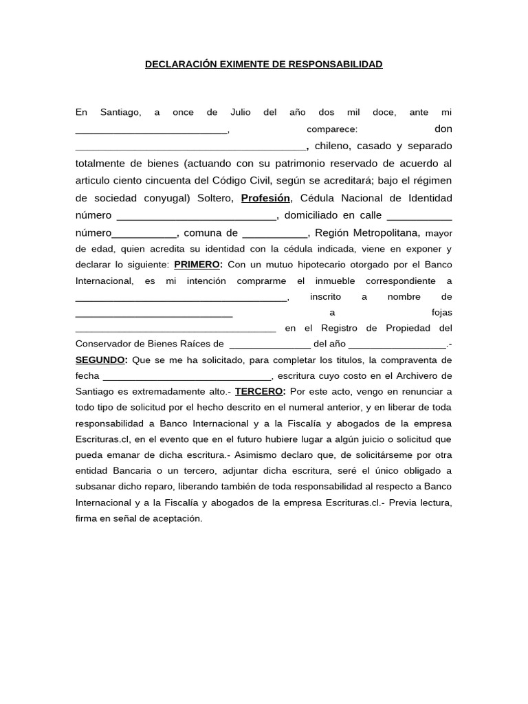 Carta Eximente de Responsabilidad | PDF