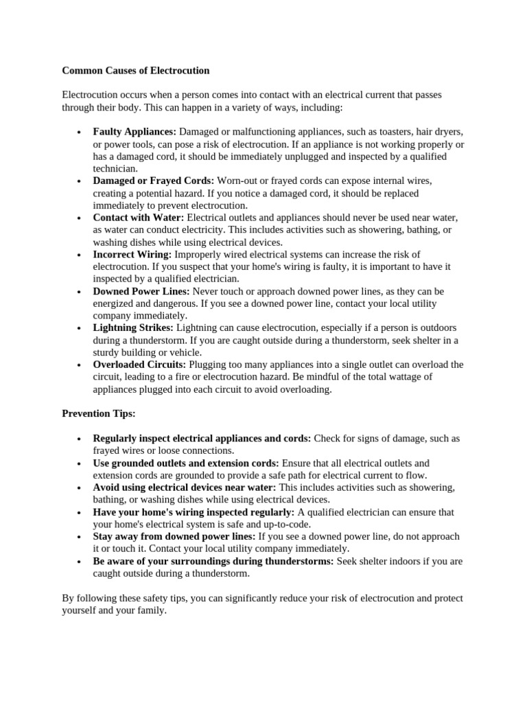 Common Electrocution Causes and Prevention | PDF | Ac Power Plugs And ...