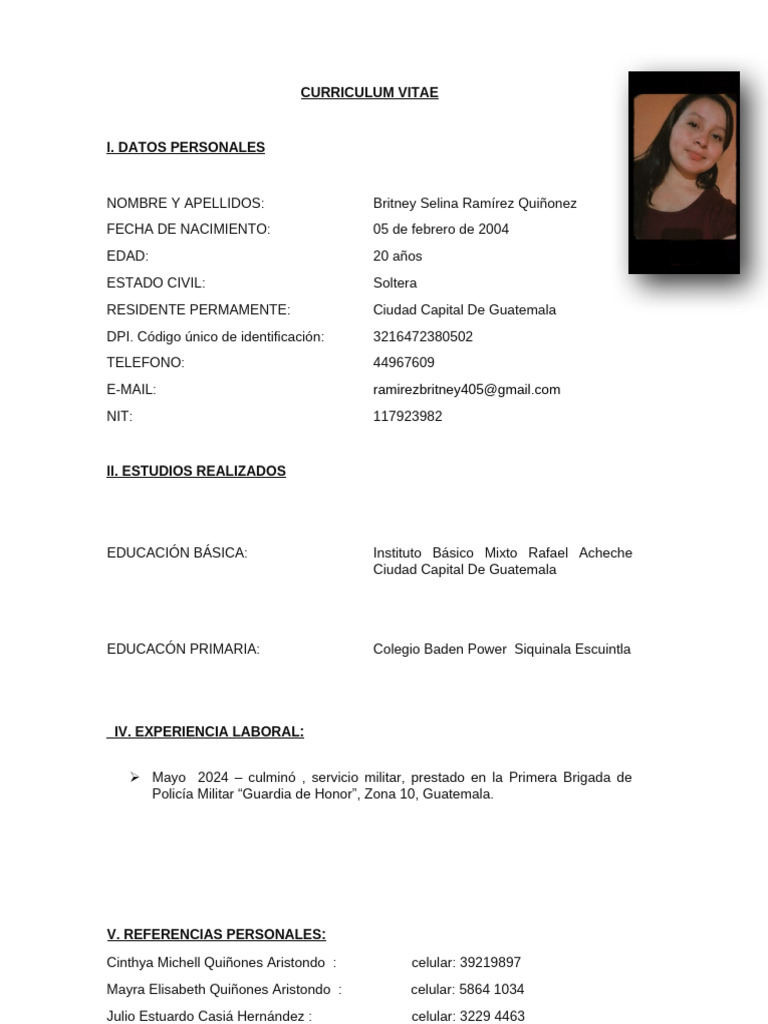 Currículum Britney Ramírez Quiñonez | PDF