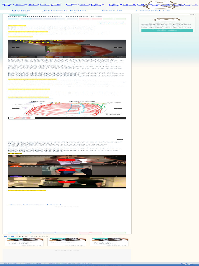 Ribs Oblique View, Axillary Ribs Tools For RadTech | PDF | Radiography | Thorax