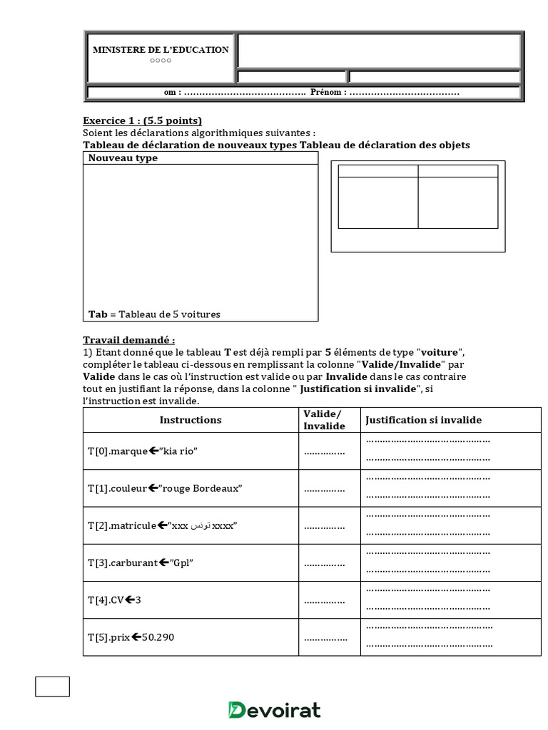 Devoir de Synthèse N°1 - Informatique - 3ème Informatique (2023-2024) MR Alouini | PDF
