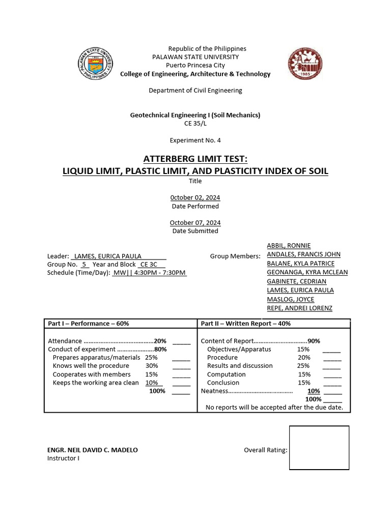 Laboratory 4 Atterberg Limit Test | PDF | Soil | Applied And ...
