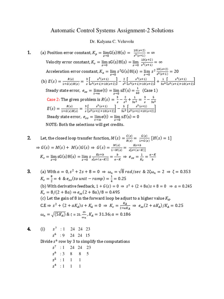 Acs 2012s1 Assn2 Sol | PDF | Control Theory | Mechanics