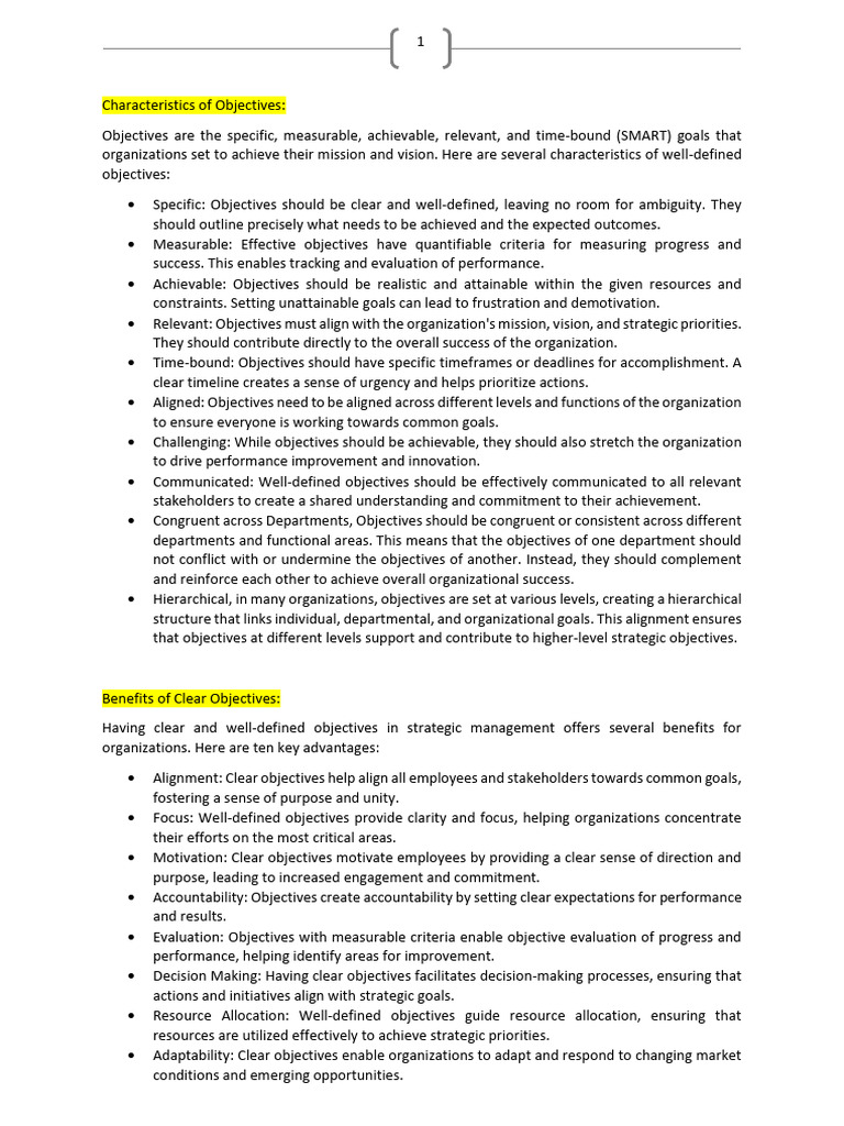 Additional Notes 2 - Characteristics of Objectives | PDF | Goal ...