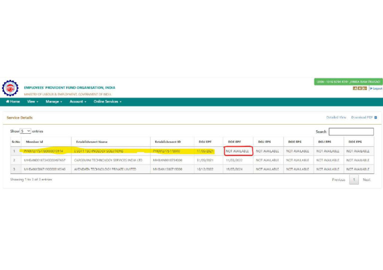 PF Service History | PDF