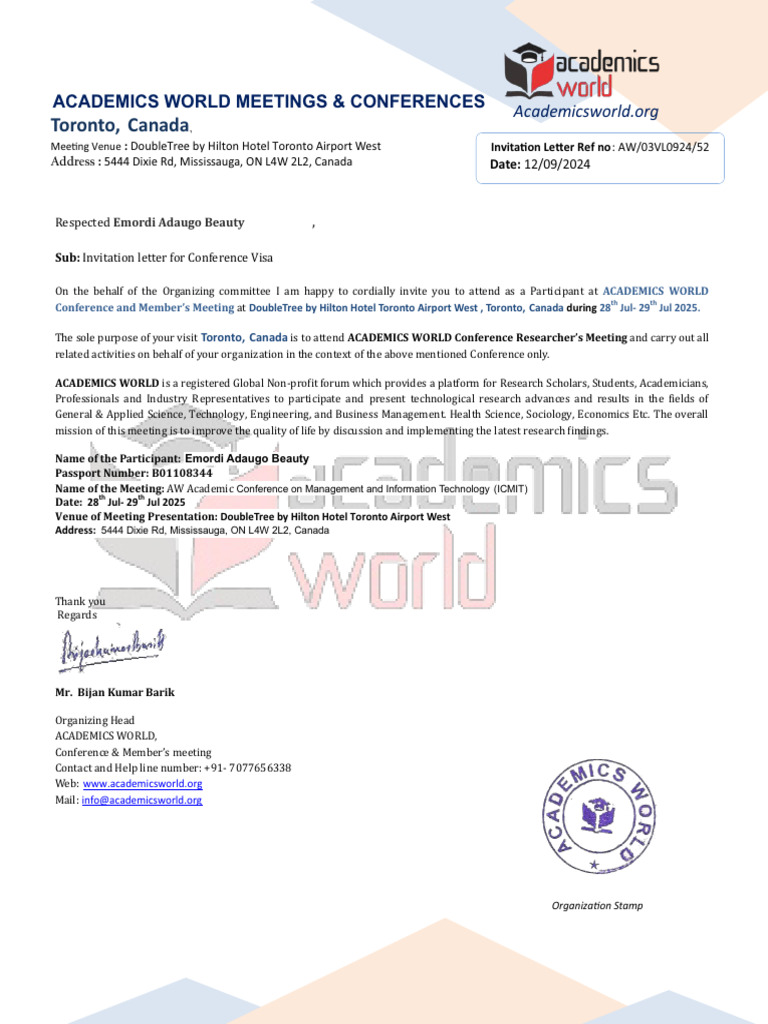 Visa Letter (Emordi Adaugo Beauty) | PDF | Art | Computers