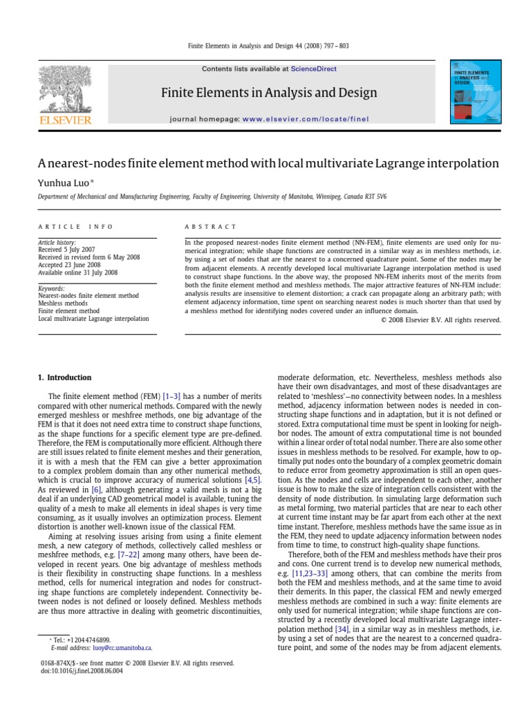 Finite Elements In Analysis And Design Yunhua Luo Pdf Finite Element Method Numerical