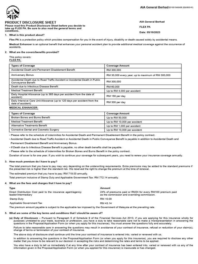 AIA Flex PA | PDF | Insurance | Immunodeficiency AIA Flex PA | PDF | Insurance | Immunodeficiency