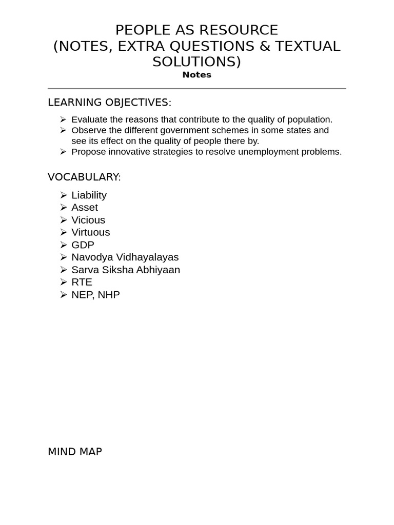 People as Resource: Class 9 Overview | PDF | Unemployment | Human Capital