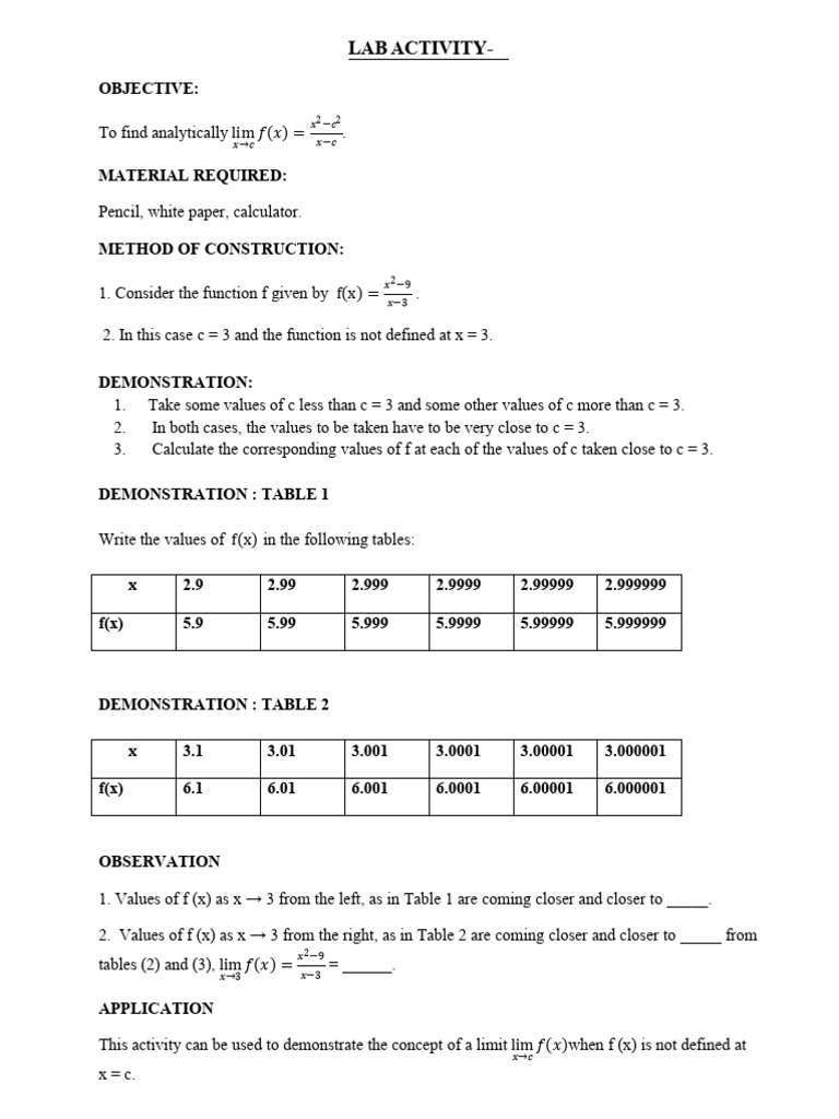 LAB ACTIVITIES-8 To Find The Limit of A Function Analytically | PDF