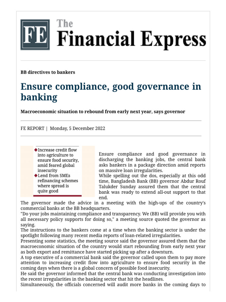 BB Directives for Banking Compliance | PDF | Banks | Banking