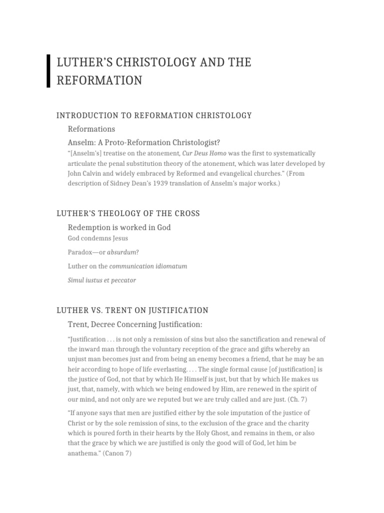 Lecture Outline - Luther's Christology and The Reformation | PDF ...