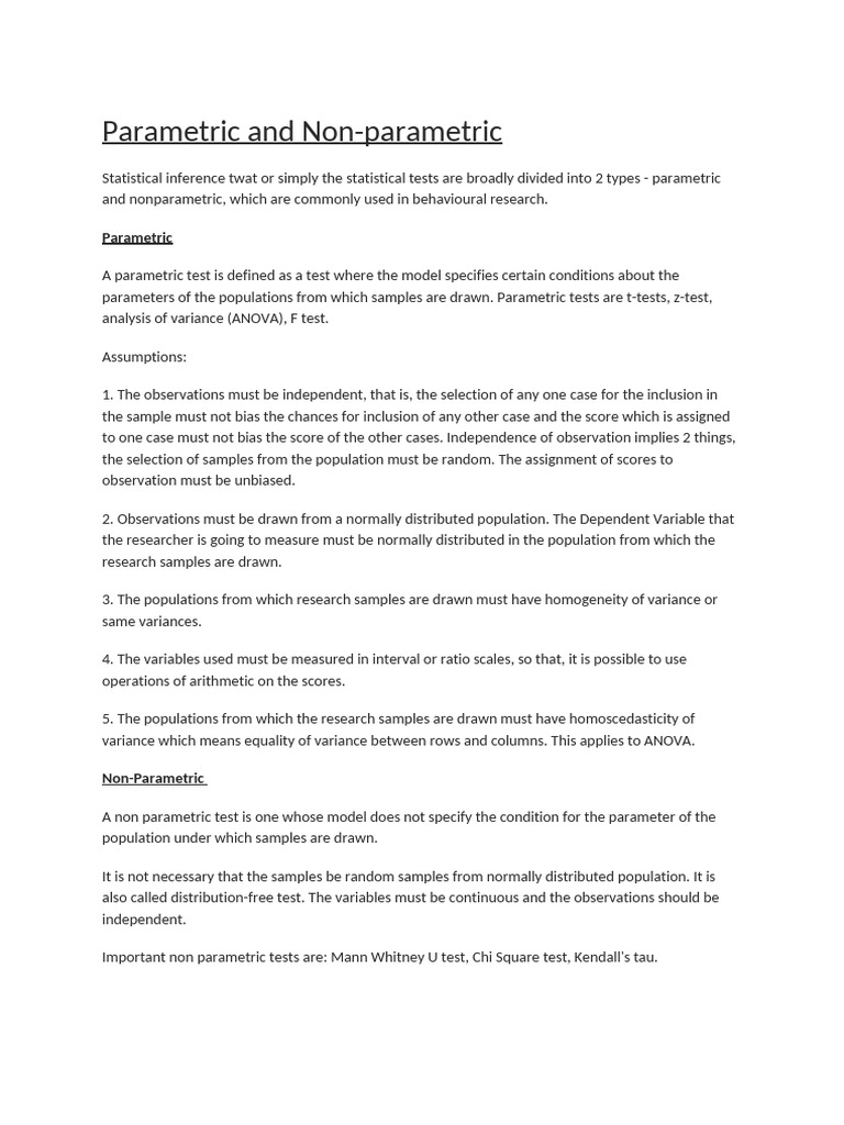 Parametric and Non-Parametric | PDF