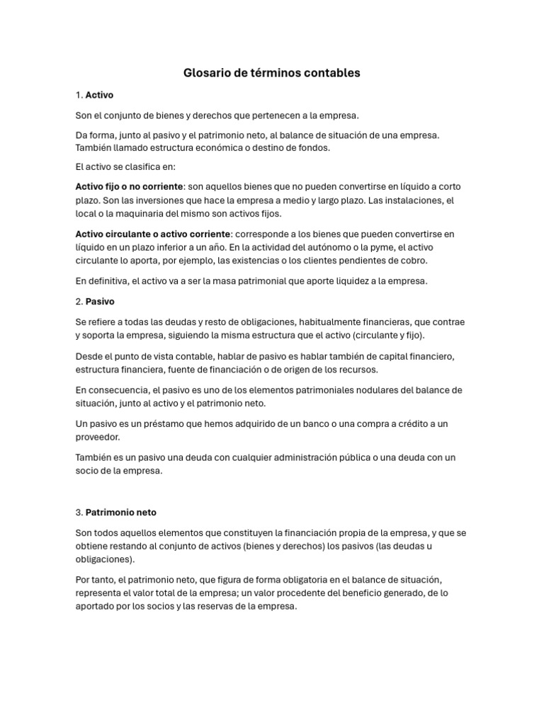 Glosario de Términos Contables | PDF | Contabilidad | Hoja de balance