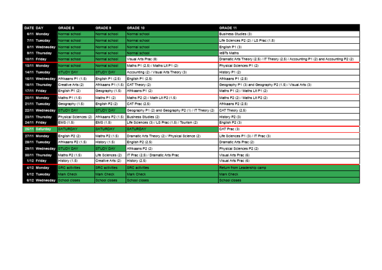 November 2023 Exam Timetable | PDF