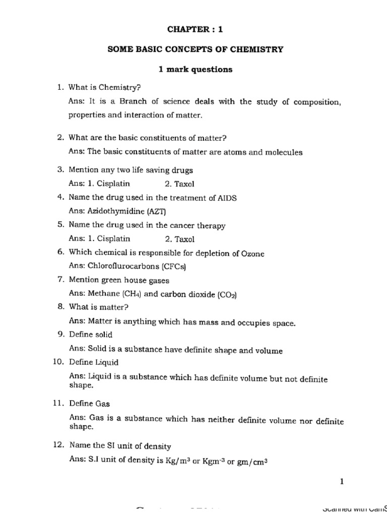 Chemistry Midterm Chapterwise Que and Answer | PDF
