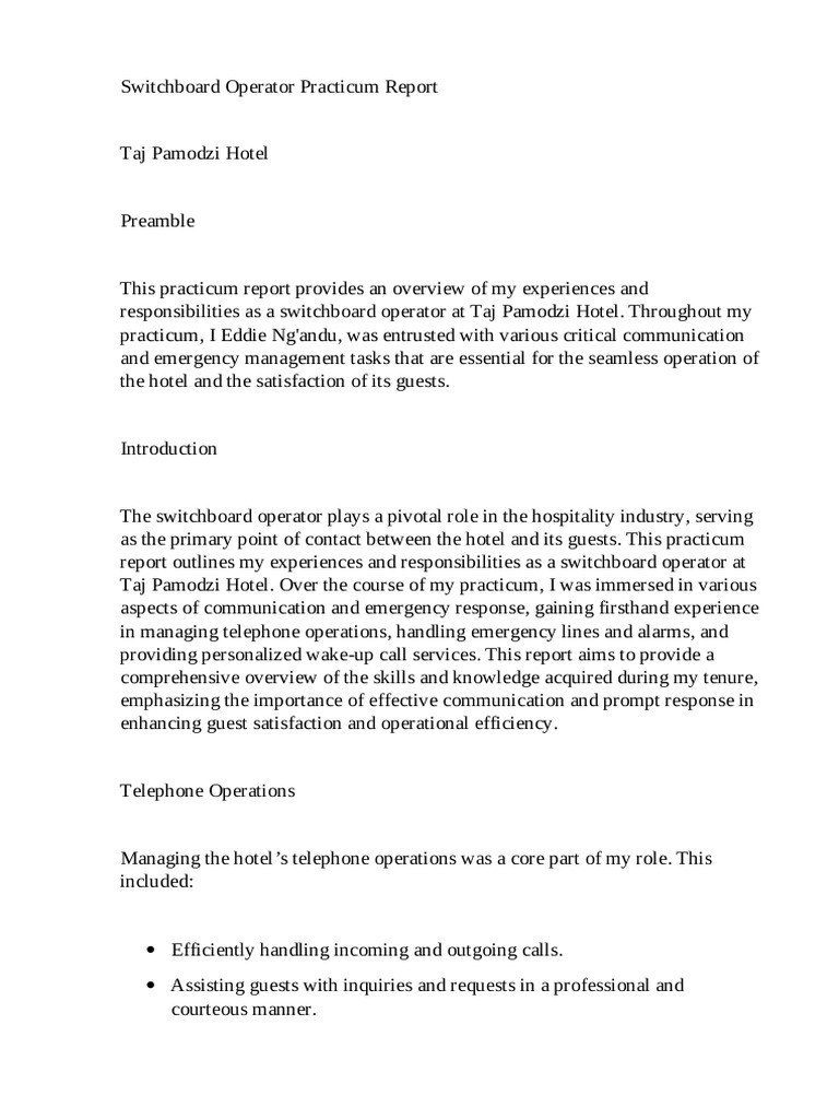 Switch Board Operator Practicum Reports | PDF | Computers