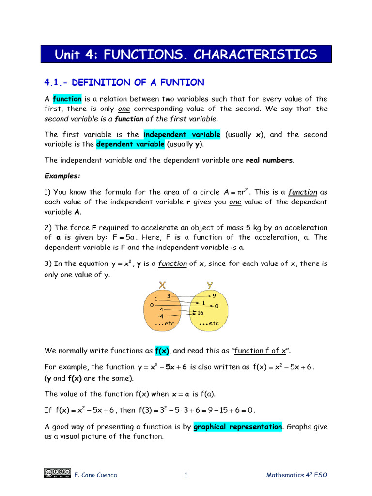 4 - Unit4.Functions - Characteristics | PDF | Function (Mathematics) | Derivative
