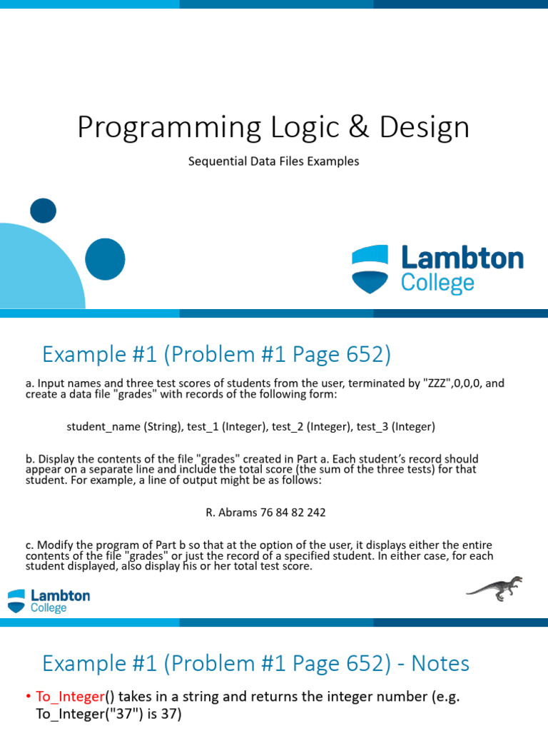 Programming Logic: Data File Examples | PDF