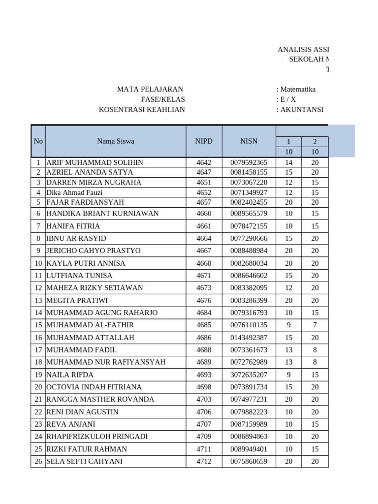 001 - Nilai ASASG - X FIX | PDF