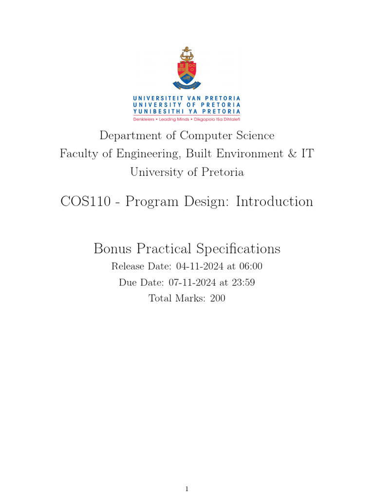 COS110 2024 Bonus Practical | PDF | Constructor (Object Oriented Programming) | Programming