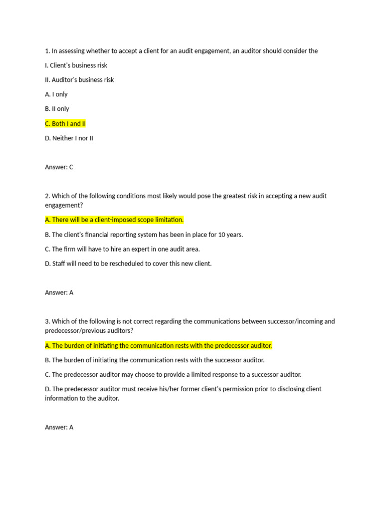 Audit-Questions- | PDF | Internal Control | Audit