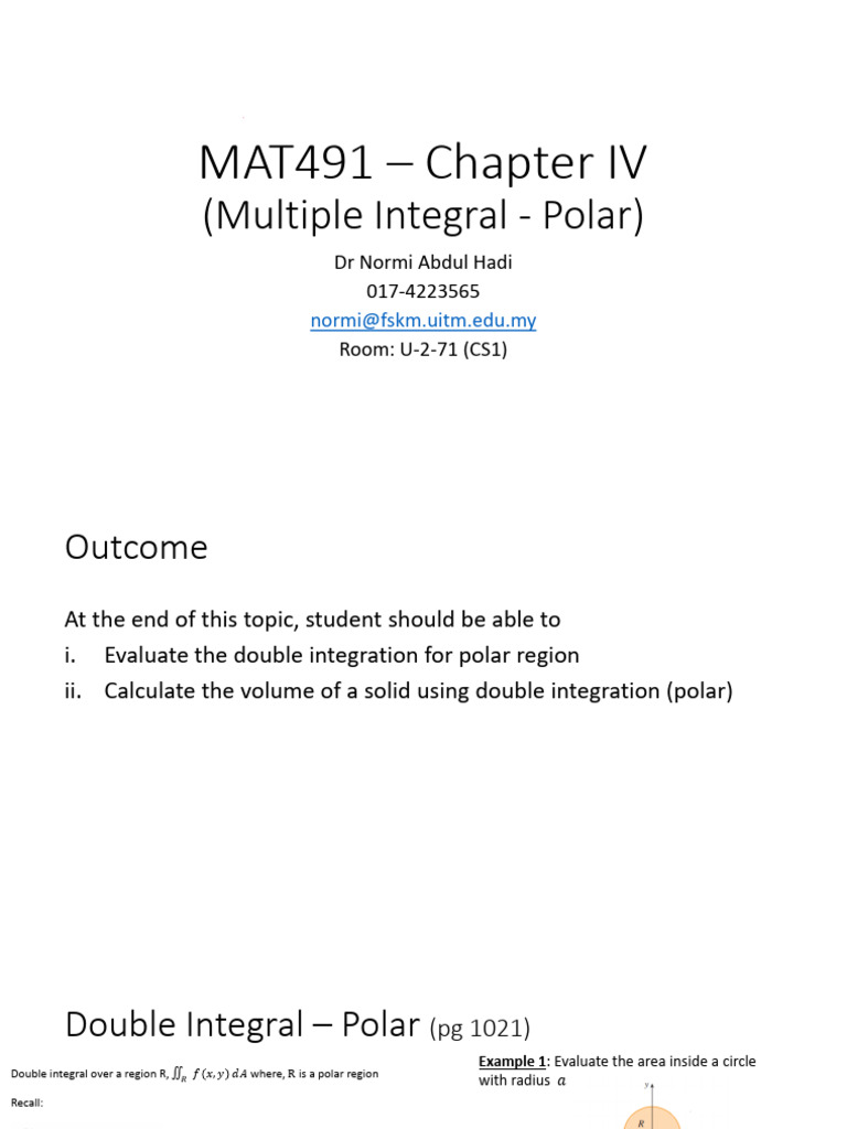 MAT491 - Chapter4 (Multiple Integral - Polar) - Notes | PDF | Geometric ...