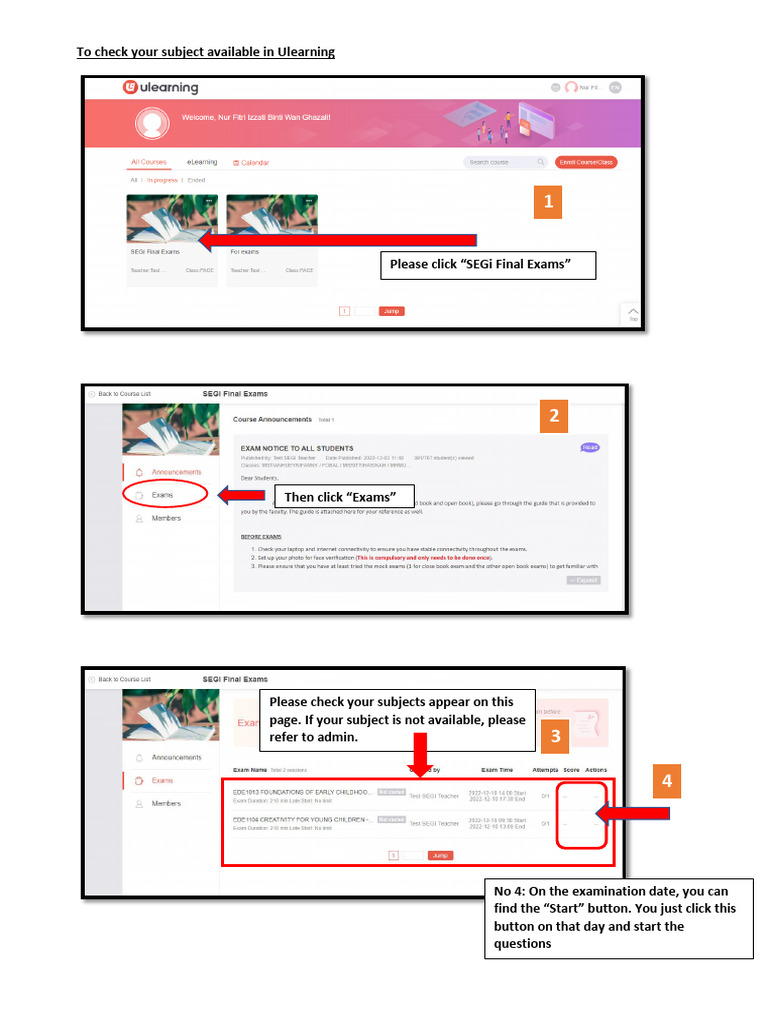 To Check Your Subject Available in Ulearning | PDF