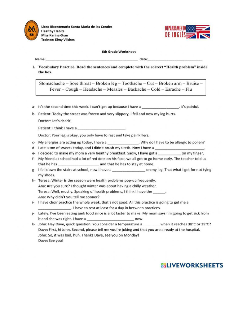 Possible DIALOGUE and VOCABULARY ACTIVITY To Include in The 1st Term ...