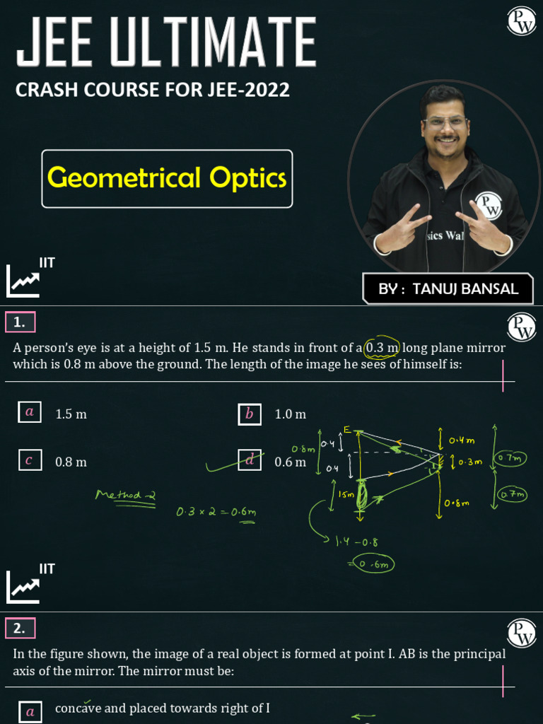 JEE 2022 Geometrical Optics Crash Course | PDF | Mirror | Refraction