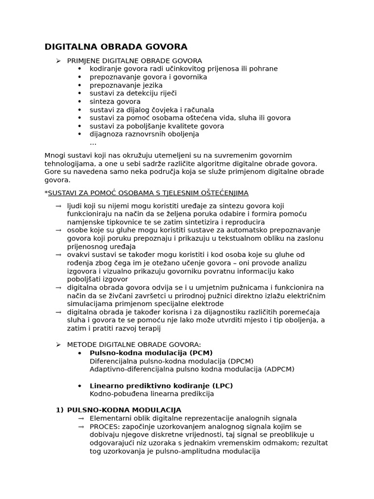 Digitalna Obrada Govora I Prikaz Govornih Signala | PDF