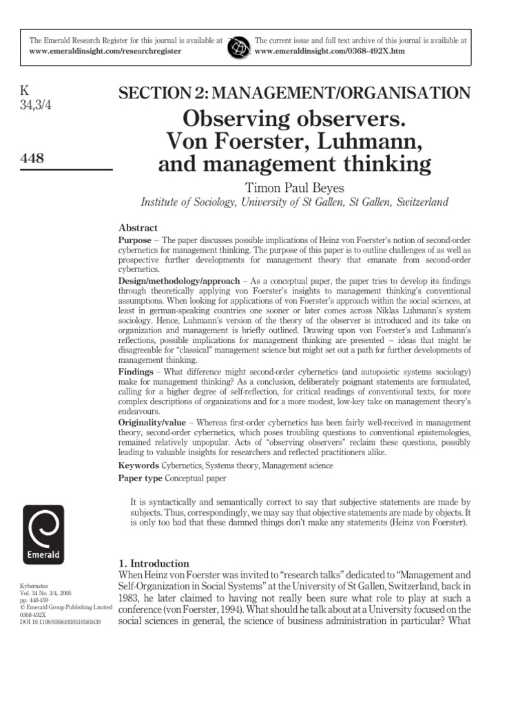Observing and Observers | PDF | Cybernetics