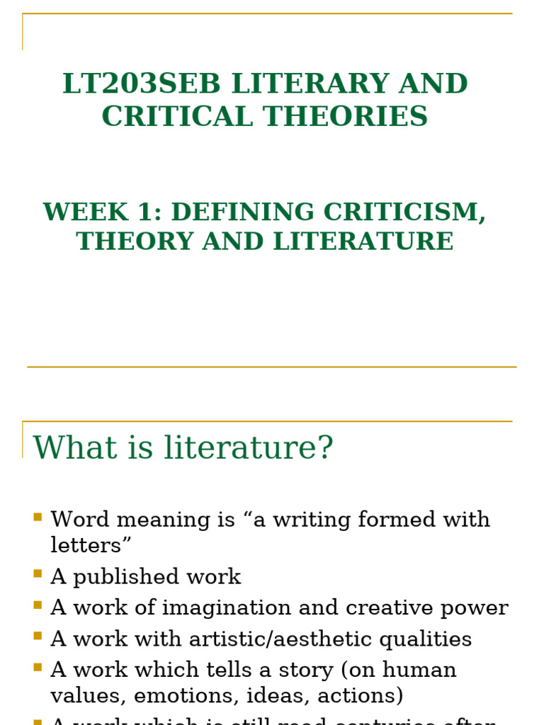 Defining Criticism, Theory and Literature | PDF | Literary Theory ...