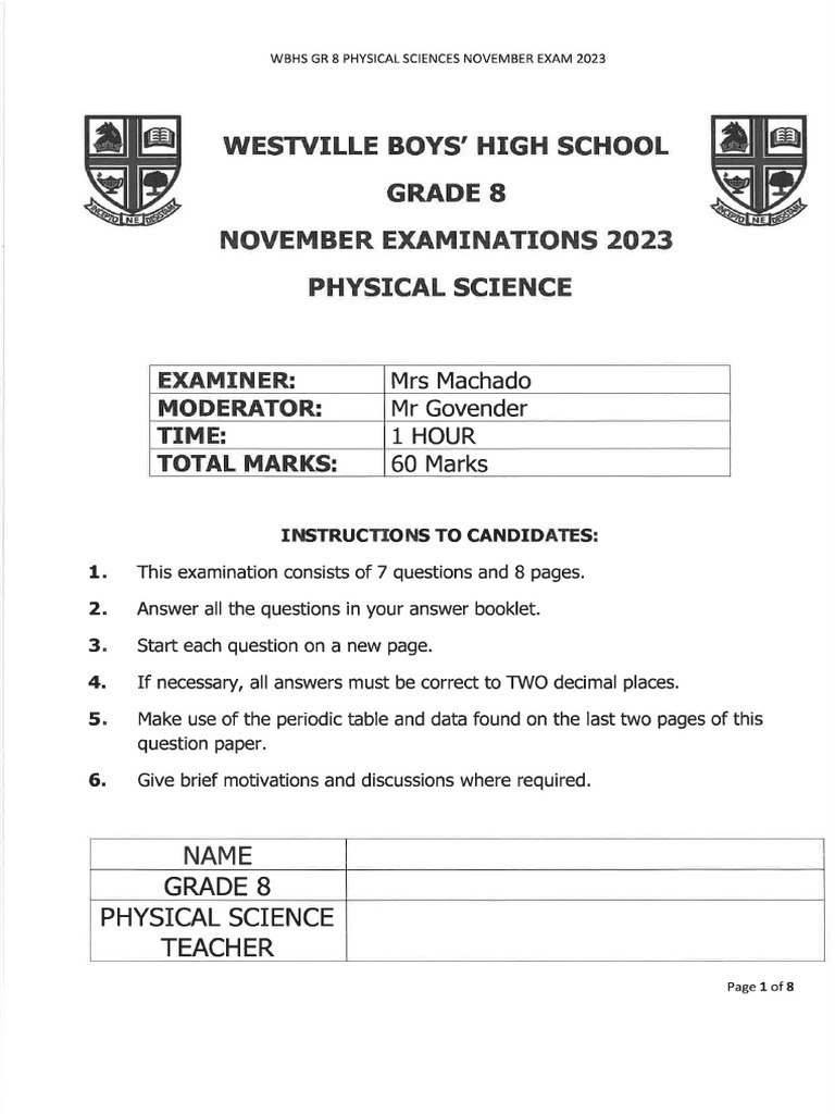 Physical Sciences Past Paper | PDF