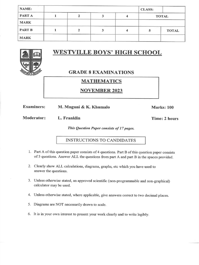 Mathematics Past Paper | PDF