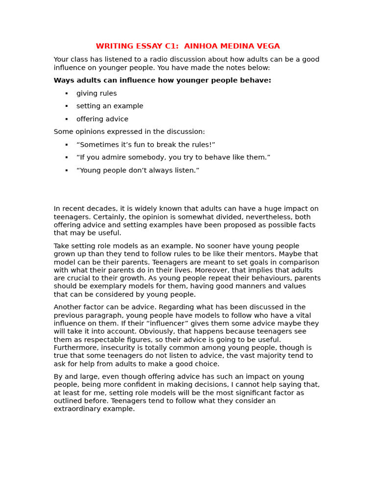WRITING ESSAY C1 - Role Models | PDF | Self-Improvement | Wellness