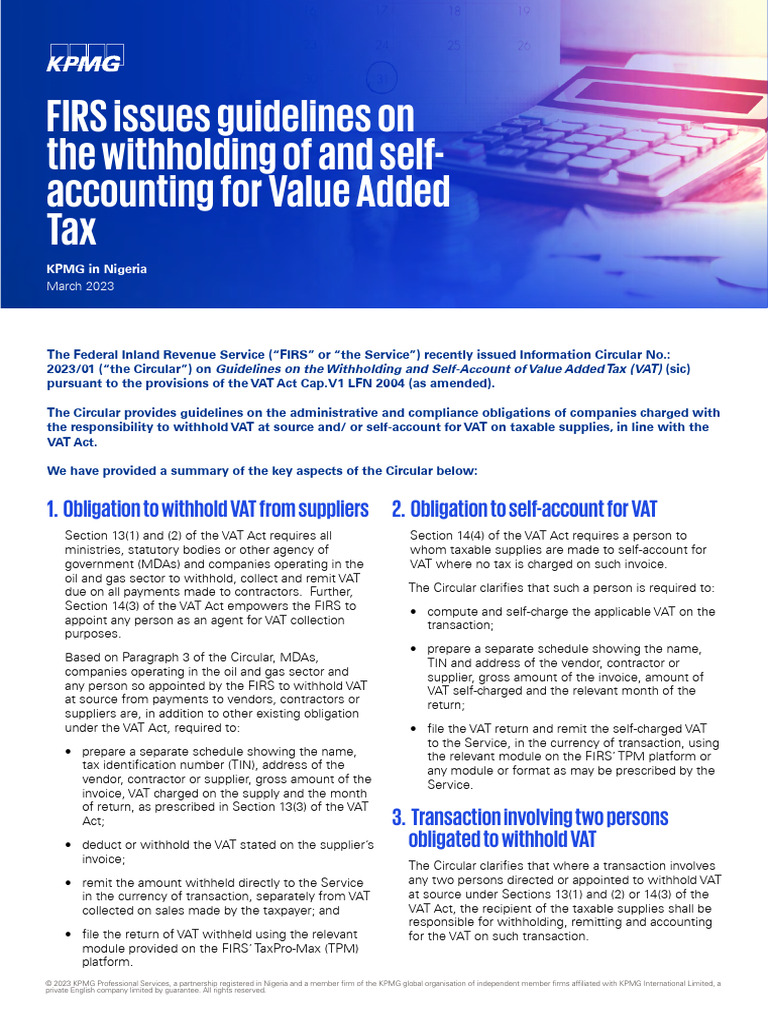 Firs Issues Guidelines On The Withholding of and Self Accounting For ...
