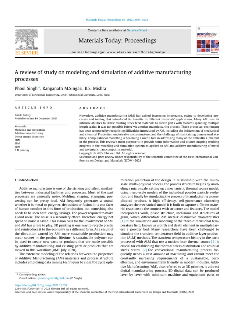 A Review of Study On Modeling and Simulation of Additive Manufacturing ...