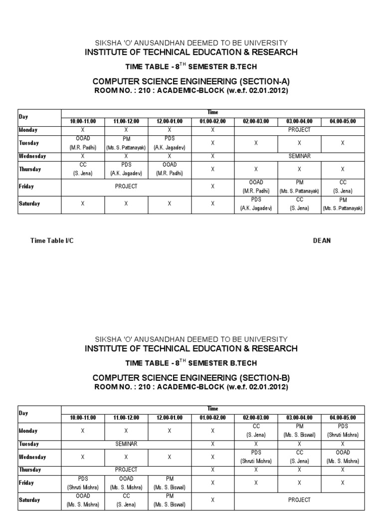 8th Semester B.Tech Timetable 2023 | PDF