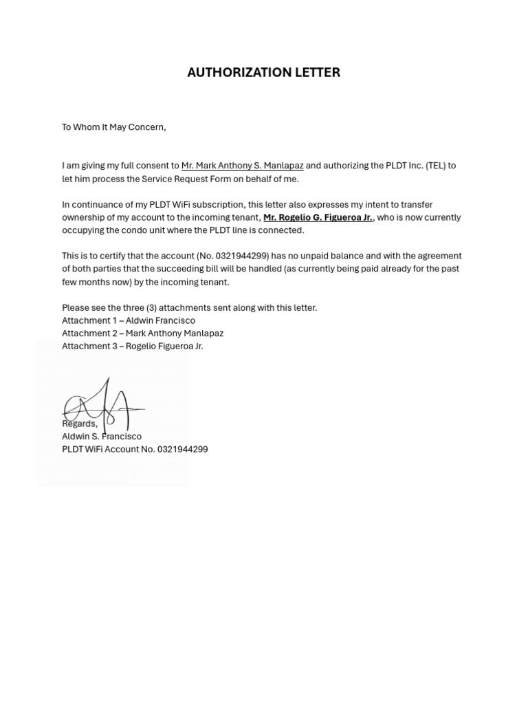 PLDT Authorization Letter | PDF