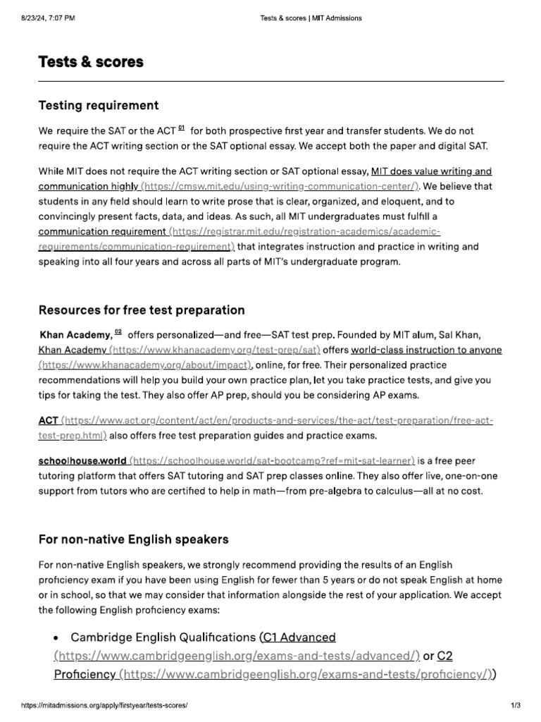 Test and Scores Standarized Testing Requirement | PDF